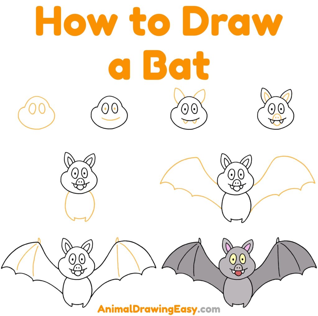 How to Draw a Bat - Animaldrawingeasy.com